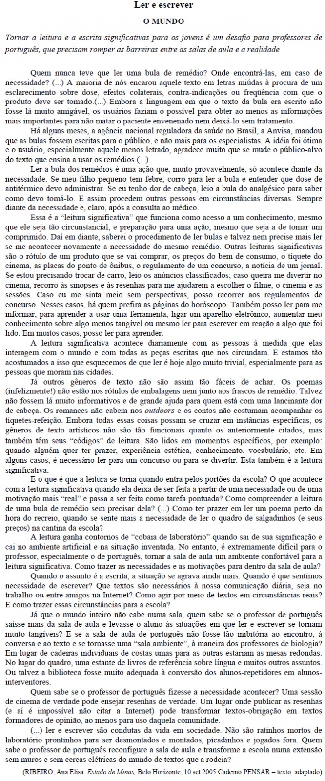 UEMG 2006 “Quem sabe se o professor de português fizesse a | Estuda.com ...