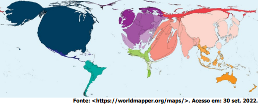UFRGS 2023 A figura abaixo apresenta uma anamorfose geográfica ...